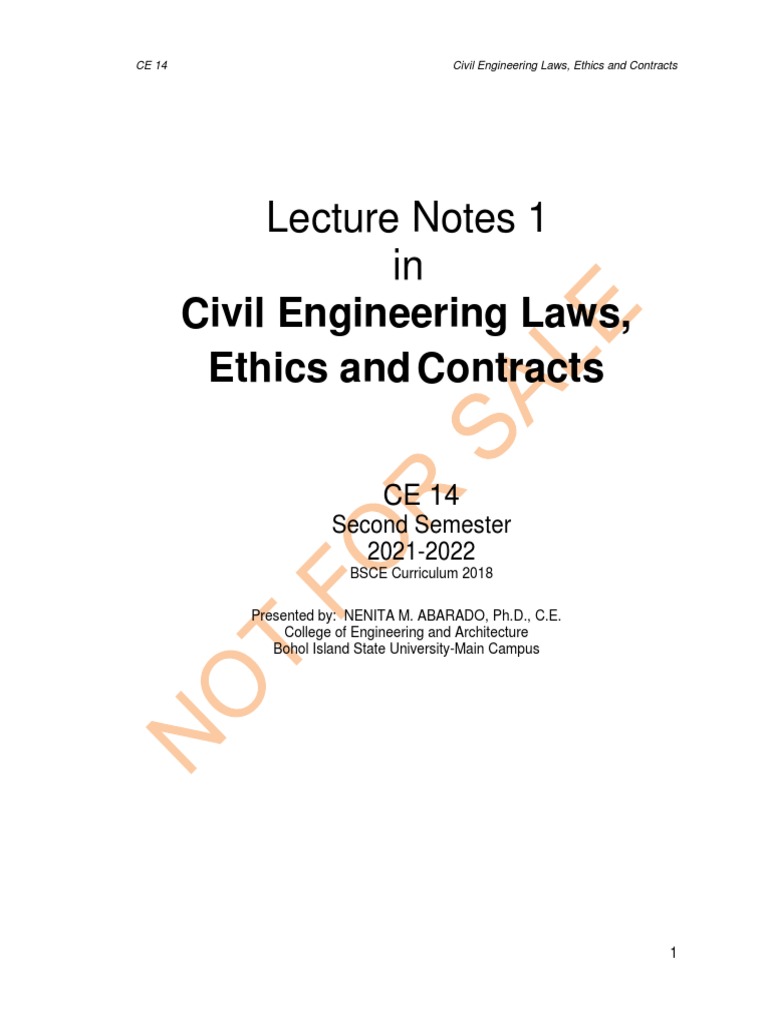 Civil Engineering Laws, Ethics and Contracts: Lecture Notes 1 in | PDF ...