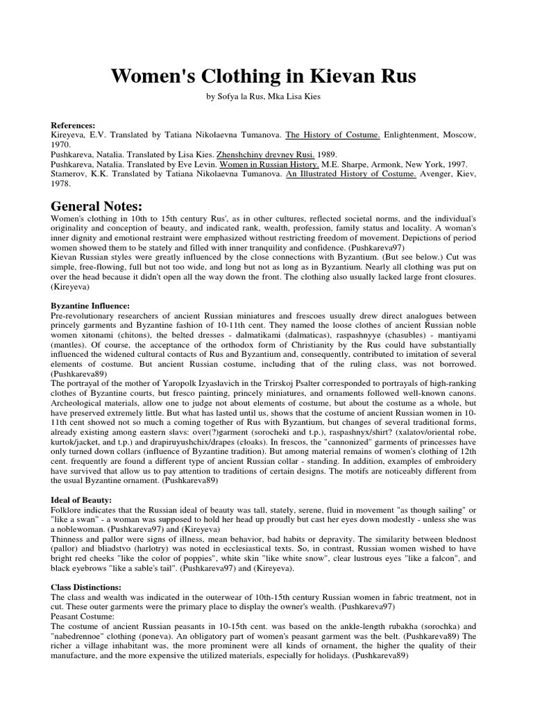 Women's Clothing in Kievan Rus: General Notes | PDF | Clothing | Dress