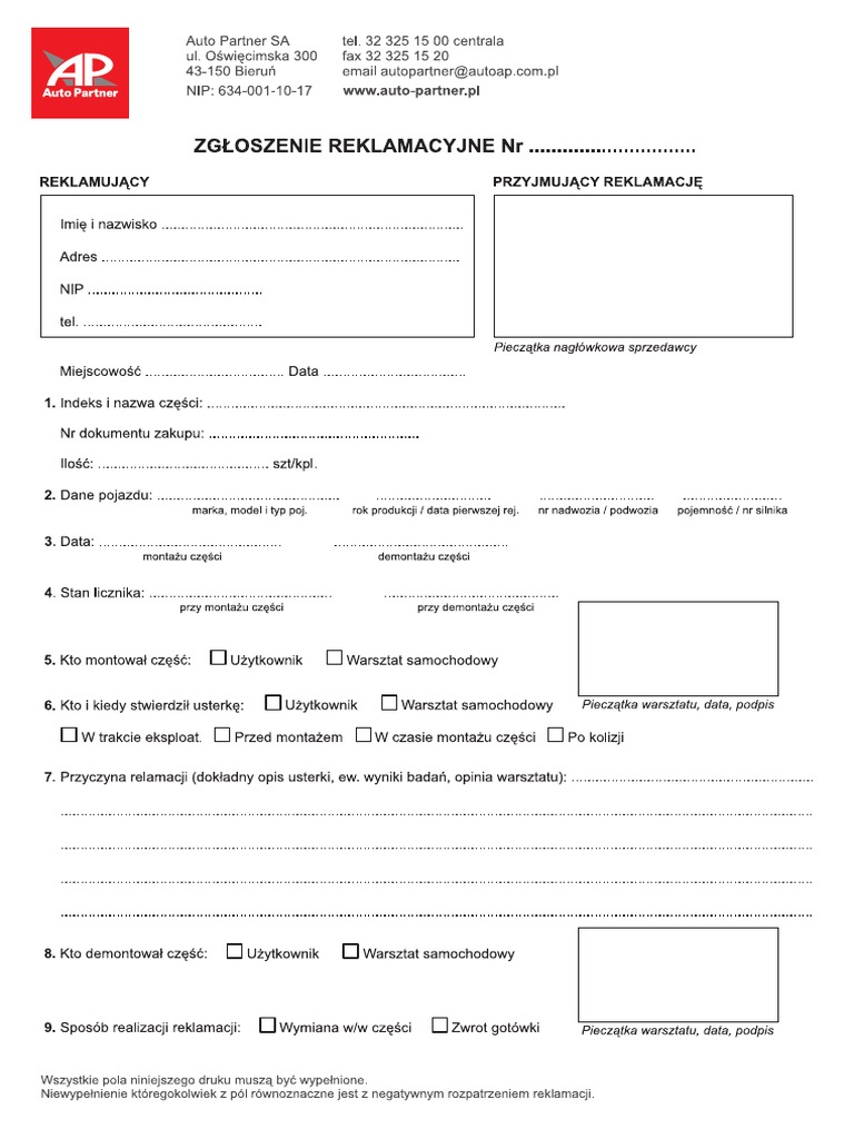 Reklamacja AP - Druk | PDF