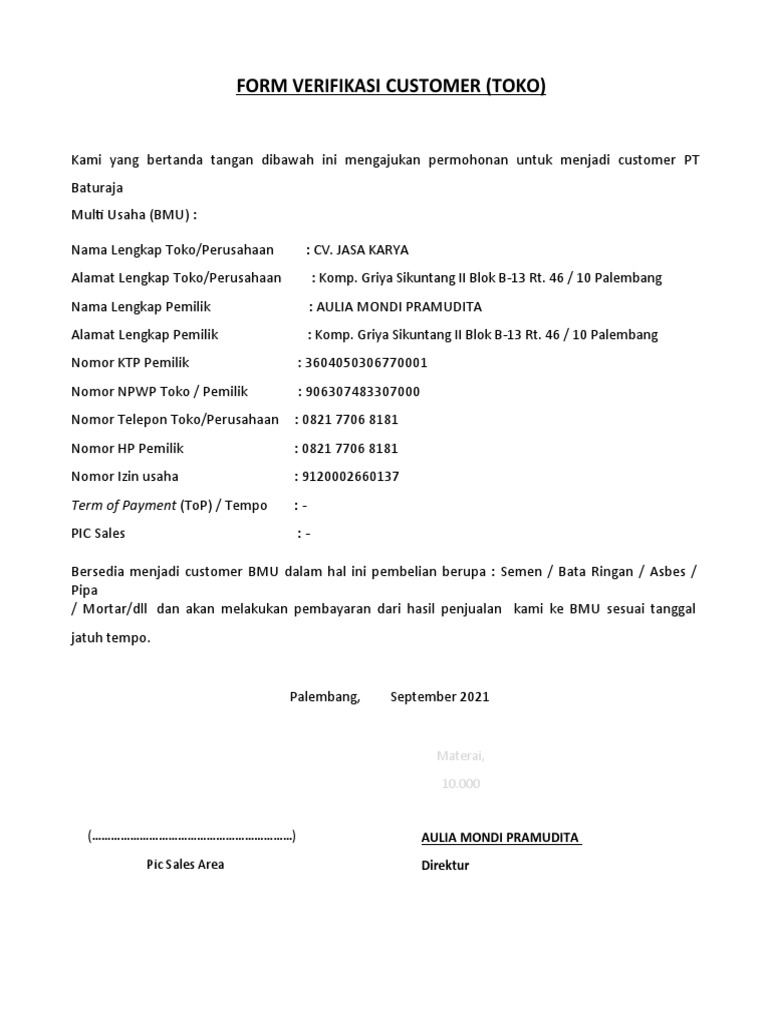 Form Verifikasi Customer | PDF | Pengelolaan Keuangan & Uang
