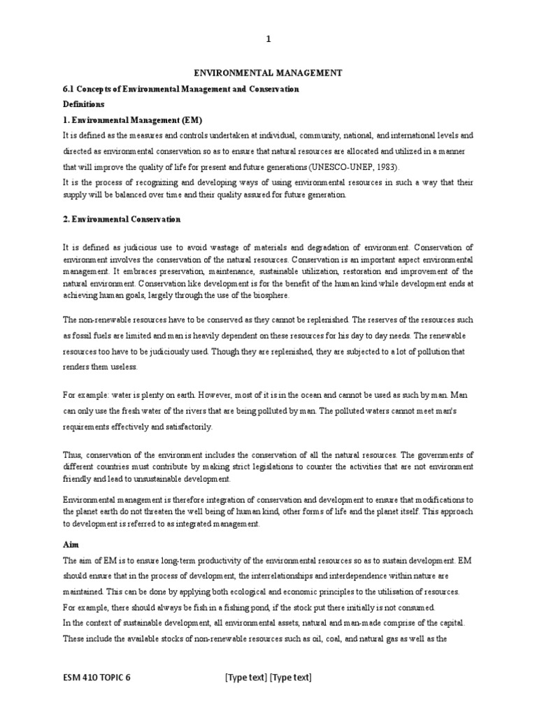 2021 Esm 410 Topic Environmental Management | Download Free PDF ...
