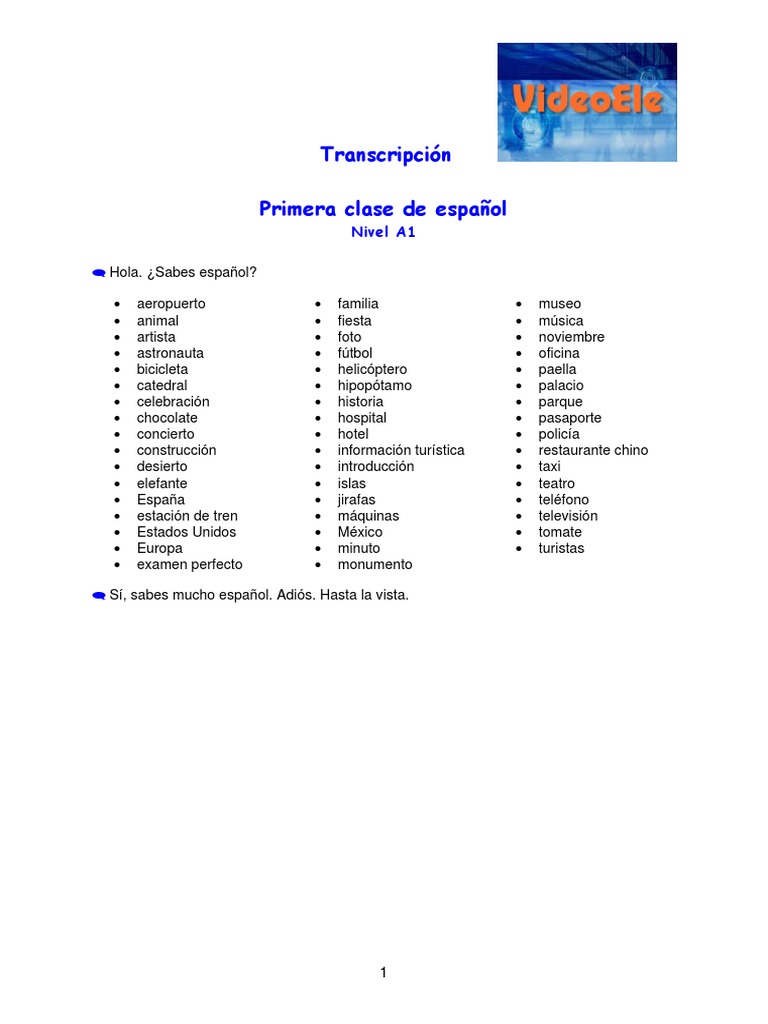 A1 Primera Clase de Espanol Transc | PDF