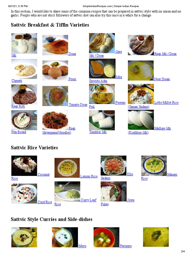 Sattvic Menu List | PDF | Indian Cuisine | Curry