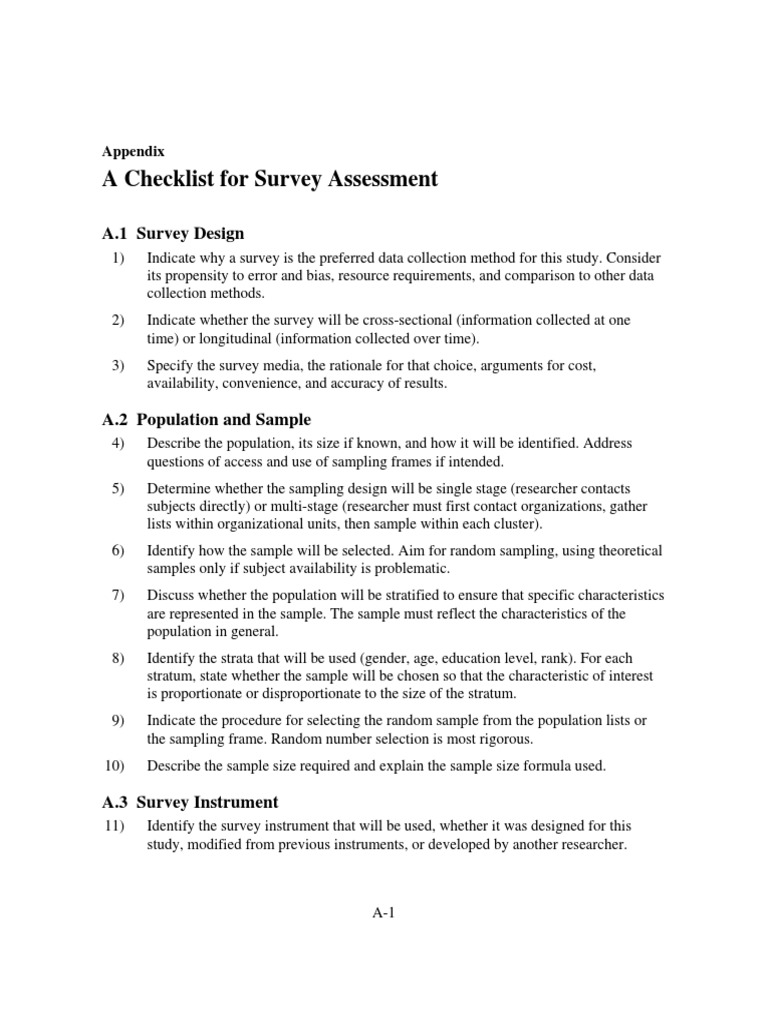A Checklist For Survey Assessment | PDF