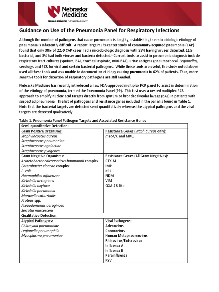 Pneumonia Panel Guideline | PDF | Beta Lactamase | Pneumonia