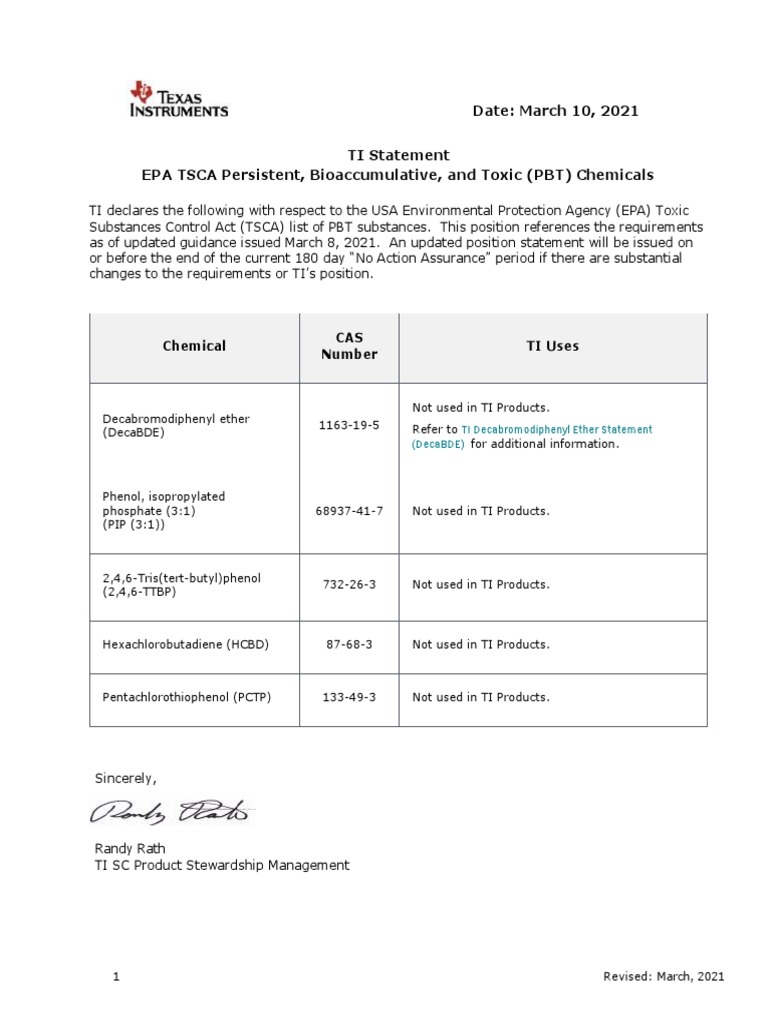 EPA - TSCA - PBT-Chemicals - 03102021 - TI | PDF | Science & Mathematics