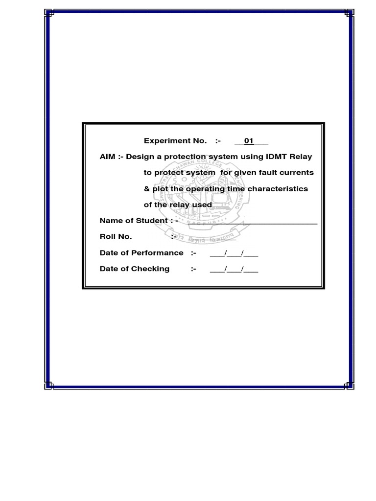 1 Design A Protection System Using IDMT Relay To Protect System For ...