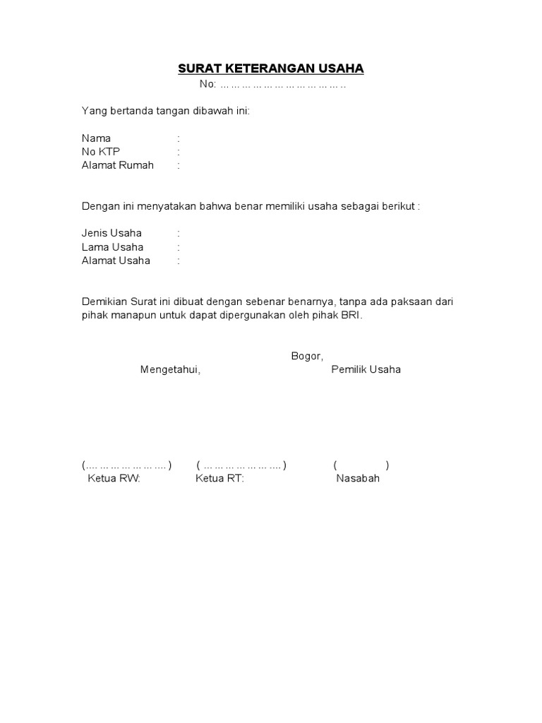 Surat Keterangan Usaha RT Dan RW | PDF
