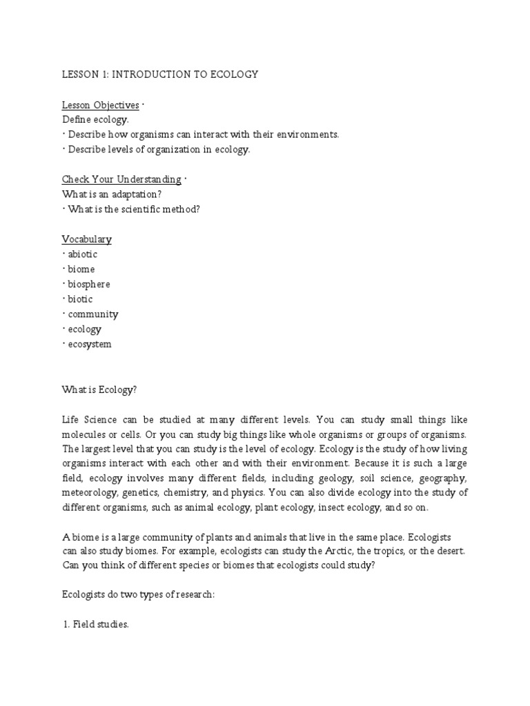 Introduction to Ecology | PDF | Ecology | Biology