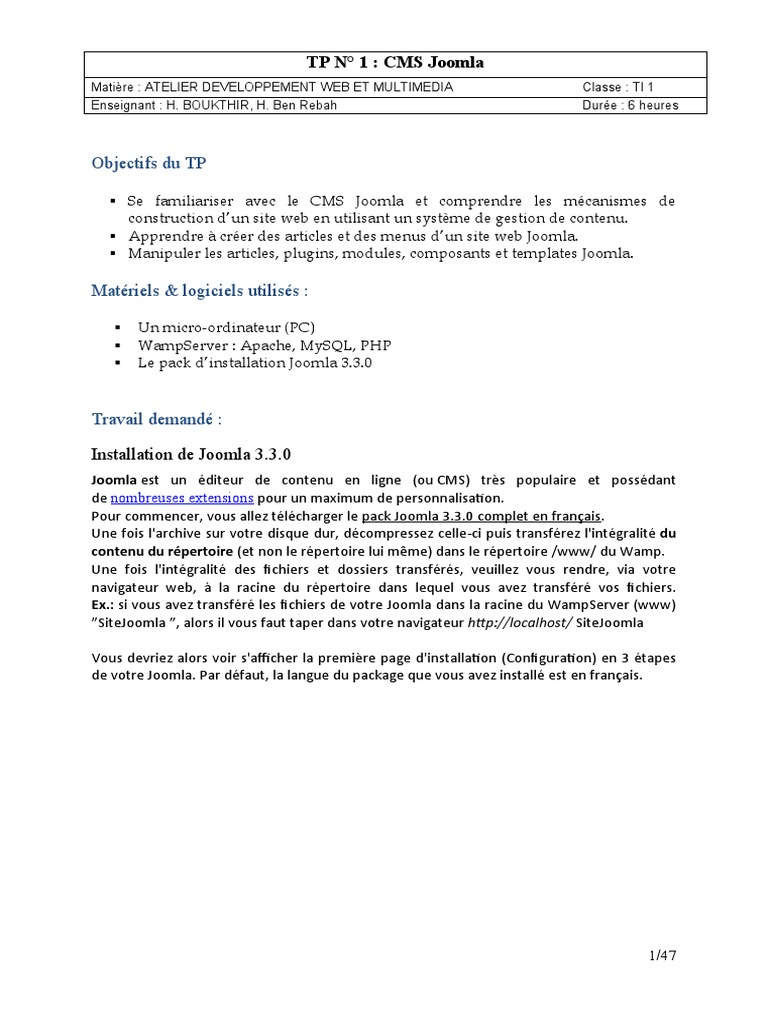 Fascicule TP Web1 2015 | PDF | Html | Internet