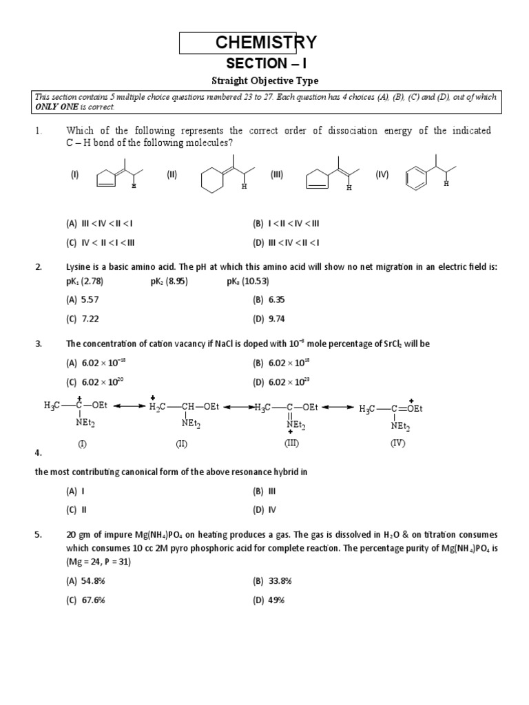 Chemistry: Section - I | PDF | Physical Chemistry | Physical Sciences