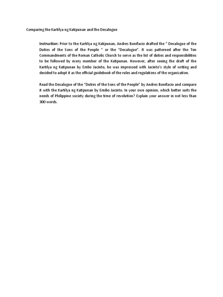 Comparing The Kartilya NG Katipunan and The Decalogue | PDF