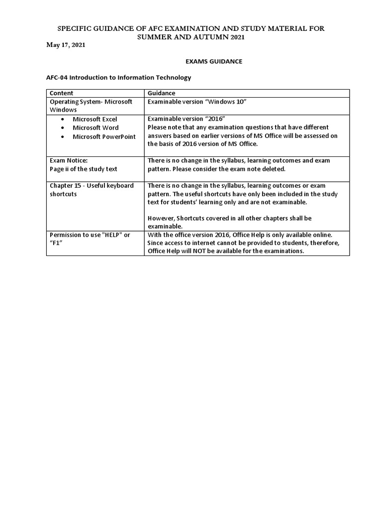 AFC Exam Guidance 2021 | PDF | Printer (Computing) | Discounting