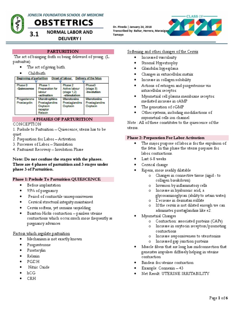 OB1 3.1 Normal Labor and Delivery I | PDF | Childbirth | Uterus
