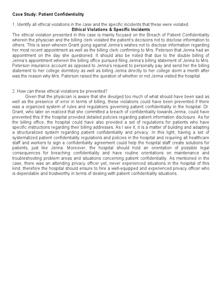 Case Study: Patient Confidentiality | PDF | Confidentiality | Privacy