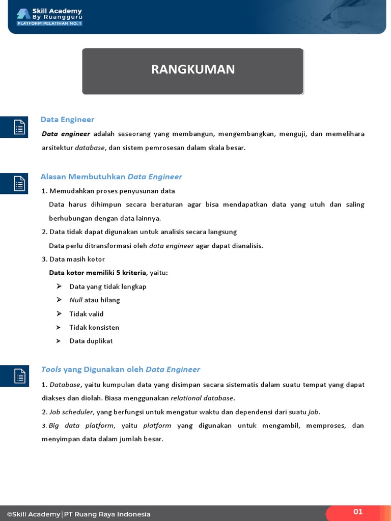 Rangkuman: Data Engineer | PDF
