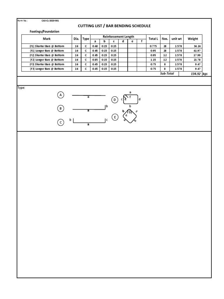 Rebar Cutting List and Bending Schedule | PDF