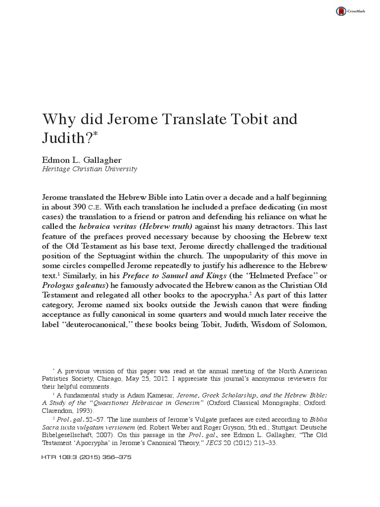 Jerome's Translations Tobit Judith | PDF | Bible | Biblical Canon