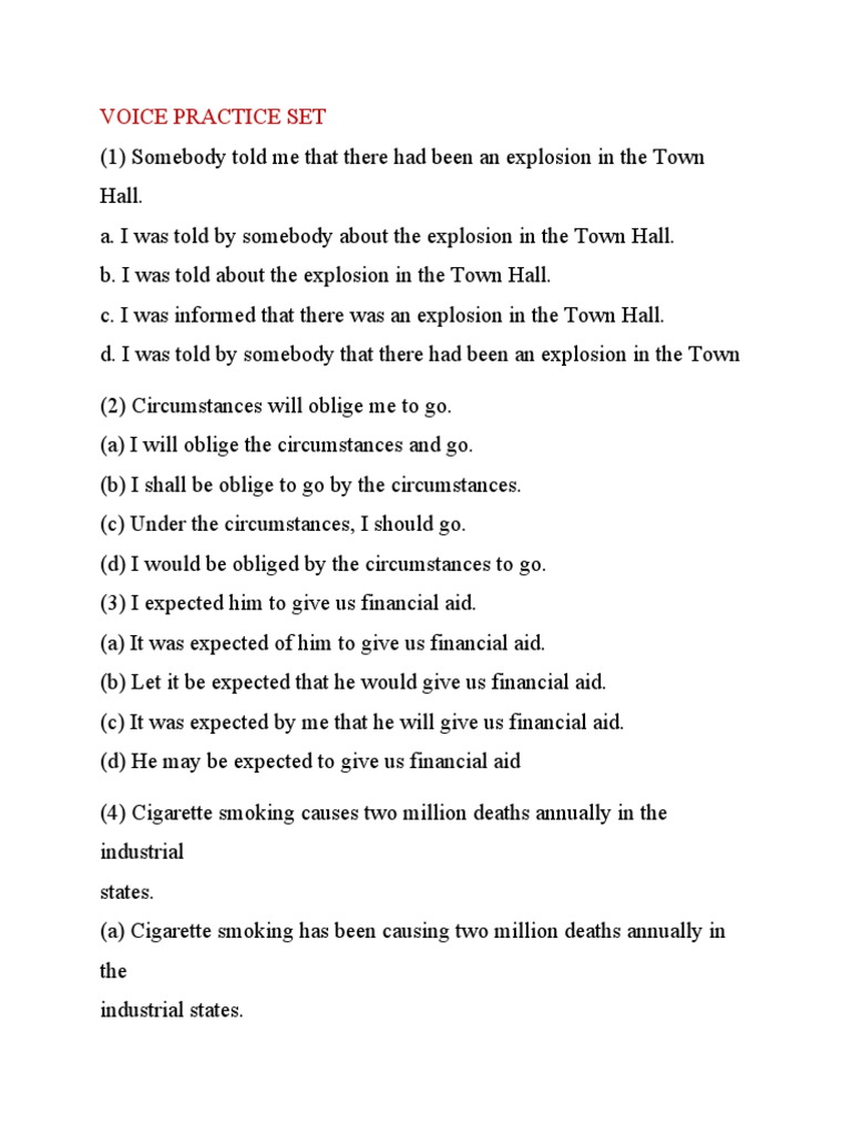 Voice Change Practice Set for Students | PDF