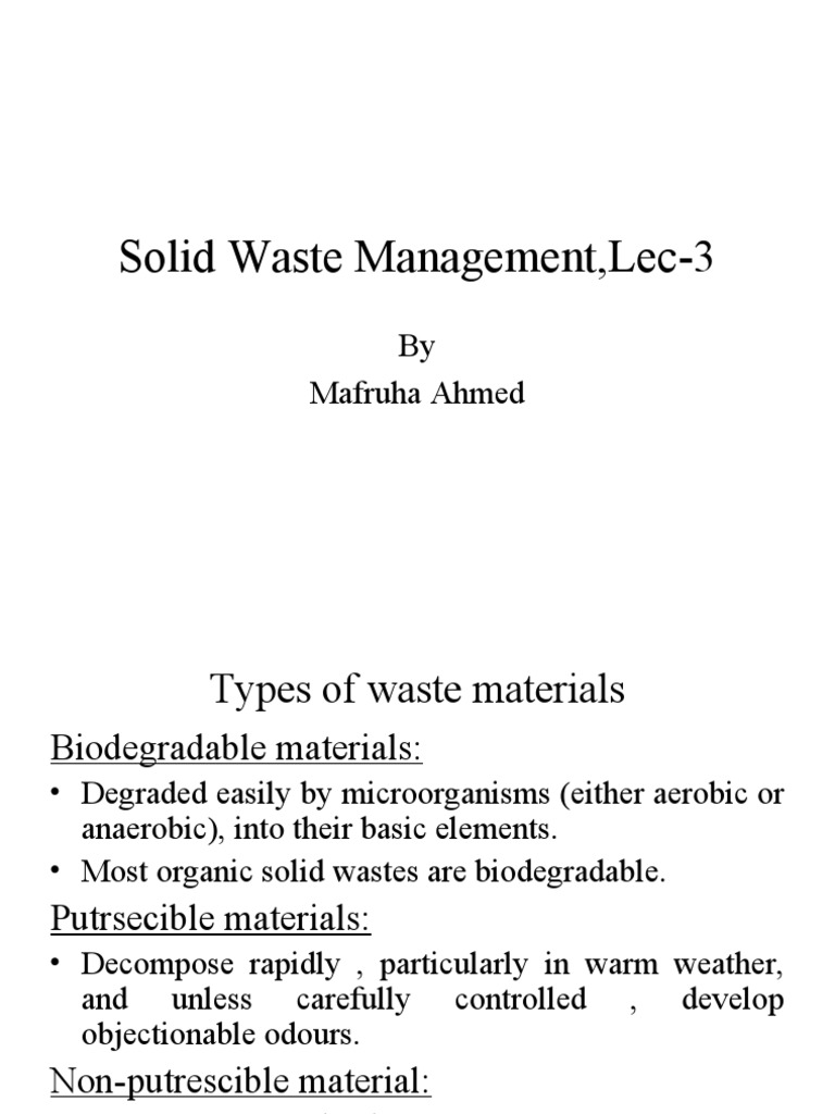 Solid Waste Management, Lec-3 | PDF | Waste Management | Waste