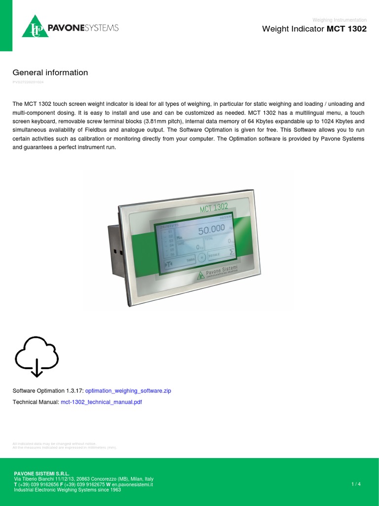Weight Indicator MCT 1302: Optimation - Weighing - Software - Zip mct-1302 - Technical - Manual ...