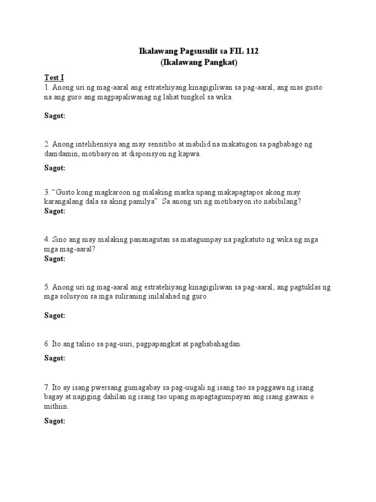 Ikalawang Pagsusulit Sa FIL 112 | PDF