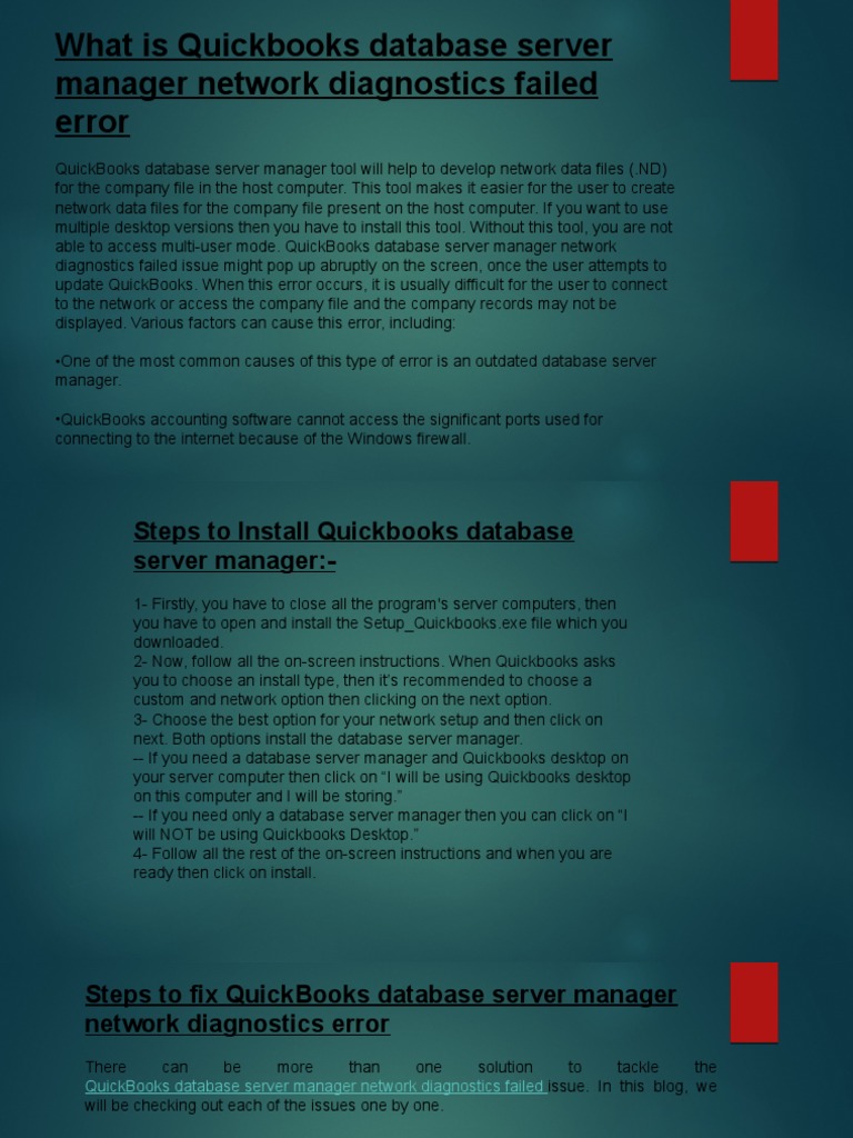 What Is Quickbooks Database Server Manager Network Diagnostics Failed Error | PDF | Quick Books ...