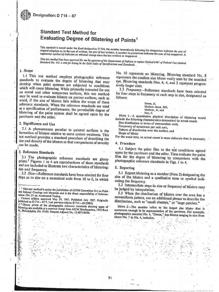 ASTM D714 - Evaluating Degree of Blistering of Paints | PDF