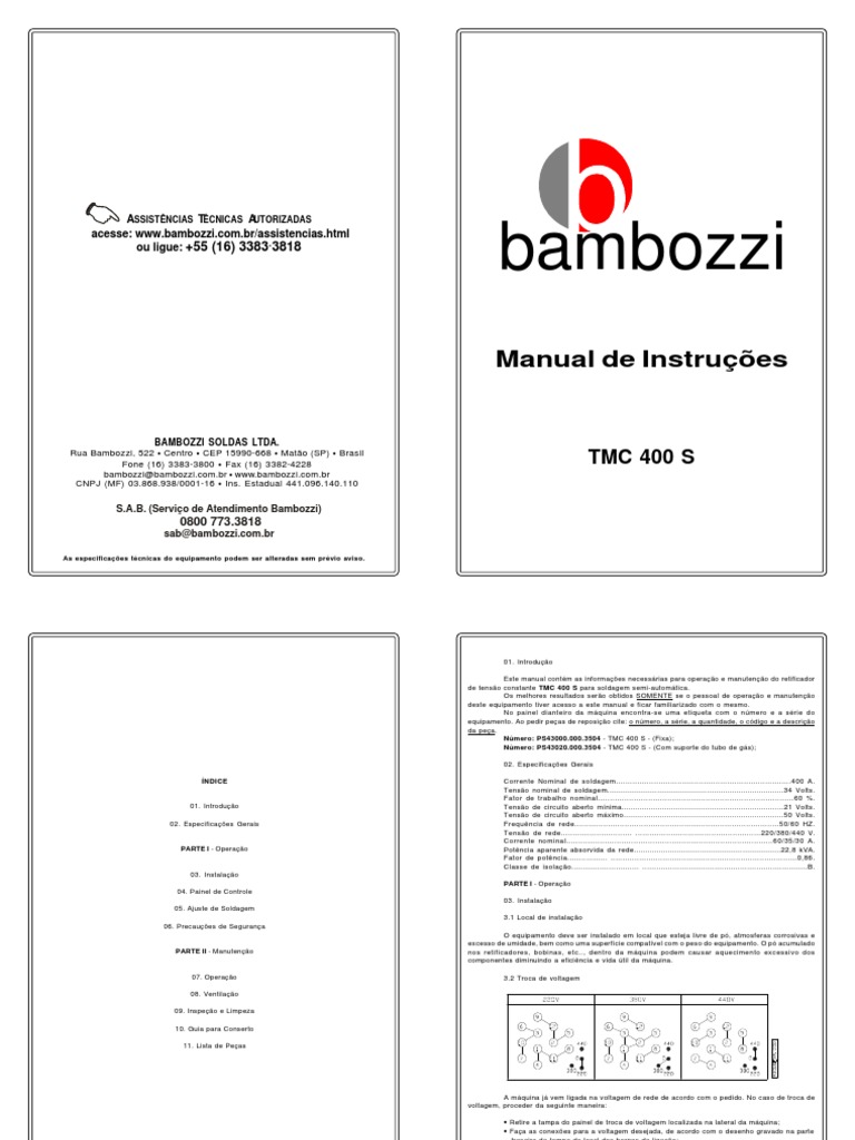 Bambozzi TMC 400-S | Download grátis PDF | Rede elétrica | Fusível (elétrico)