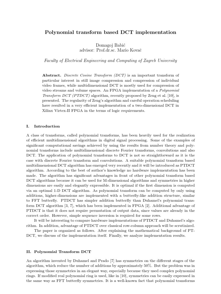 Polynomial Transform Based DCT Implementation | PDF | Fast Fourier Transform | Discrete Fourier ...