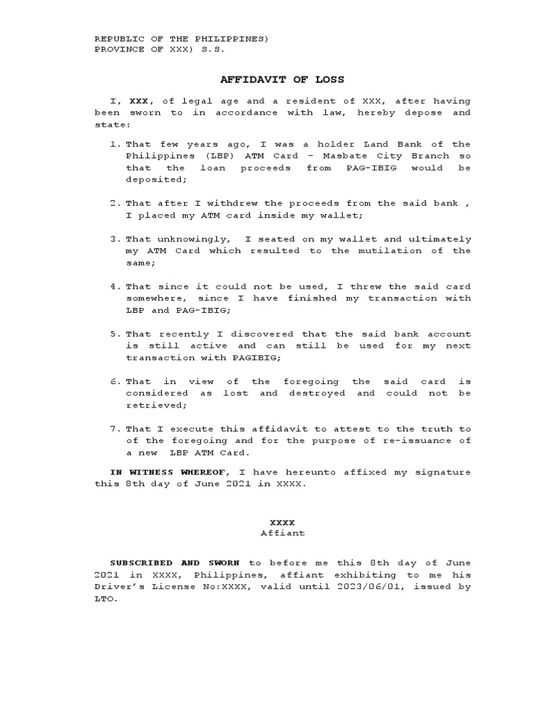Affidavit of Loss (PRC Id) | PDF