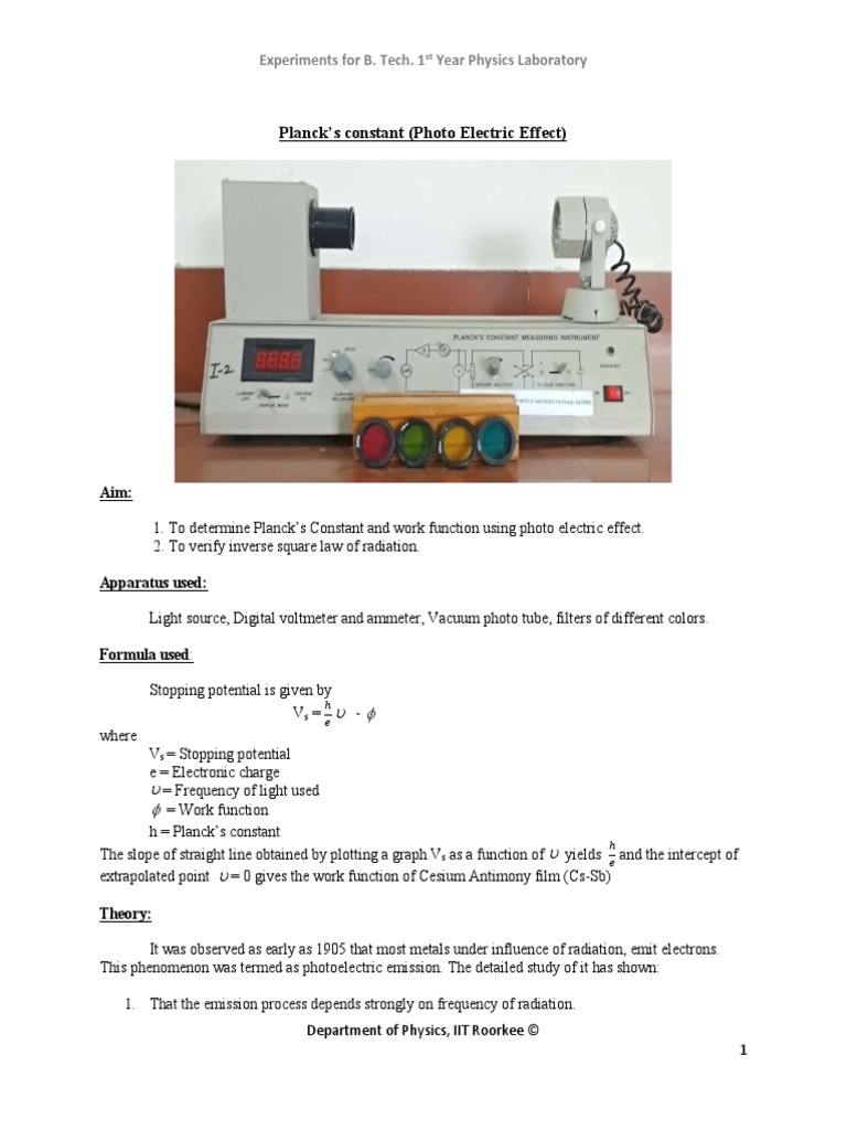 14a Plancks Constant Photo Electric Effect | PDF | Photoelectric Effect ...