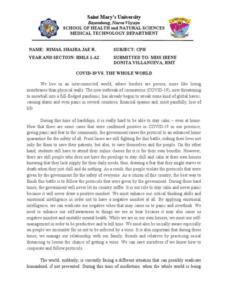 Covid-19 Reflection Paper Rimas, SJR | PDF | Medical Specialties ...