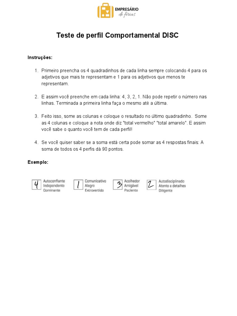 Teste de Perfil Comportamental DISC | PDF | Casa e Jardim