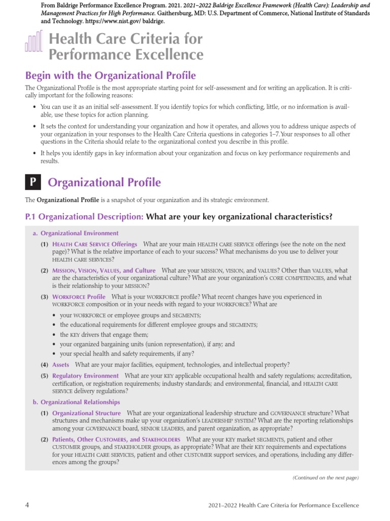 Health Care Criteria For Performance Excellence: Organizational Profile ...
