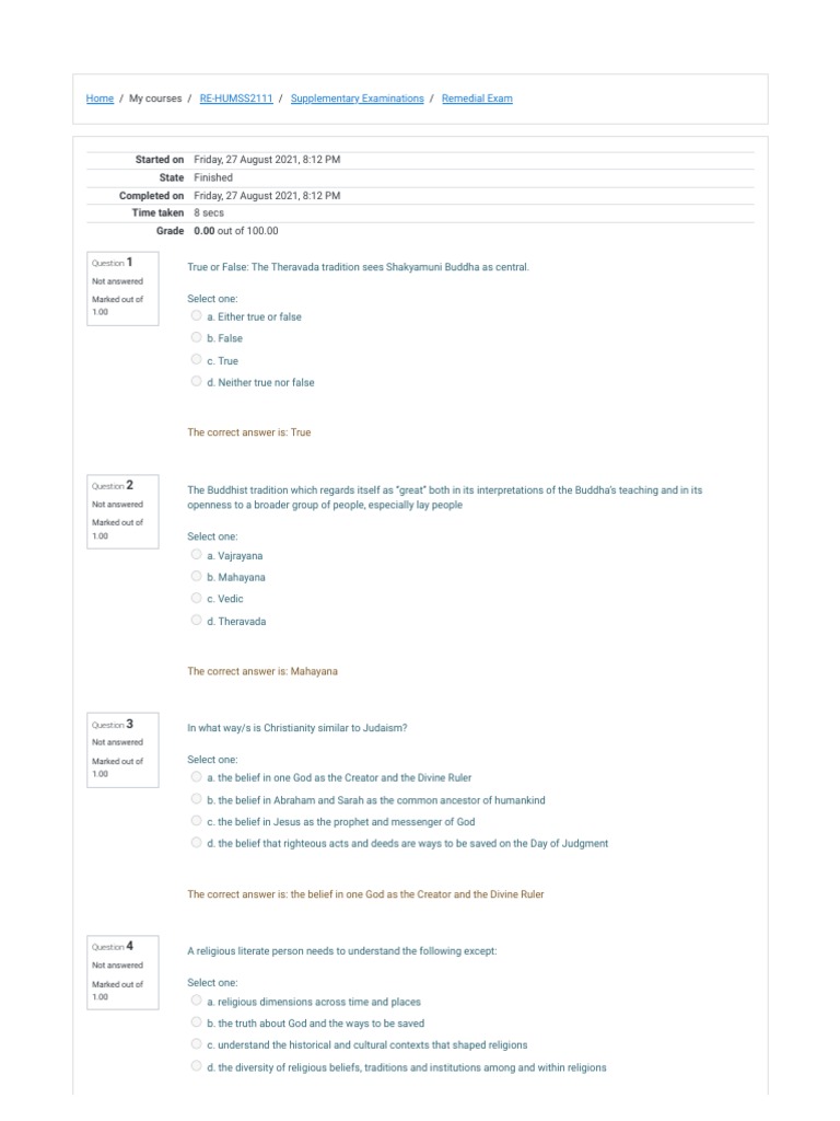 Remedial Exam - HUMSS2111 | PDF | Id | Religious Studies
