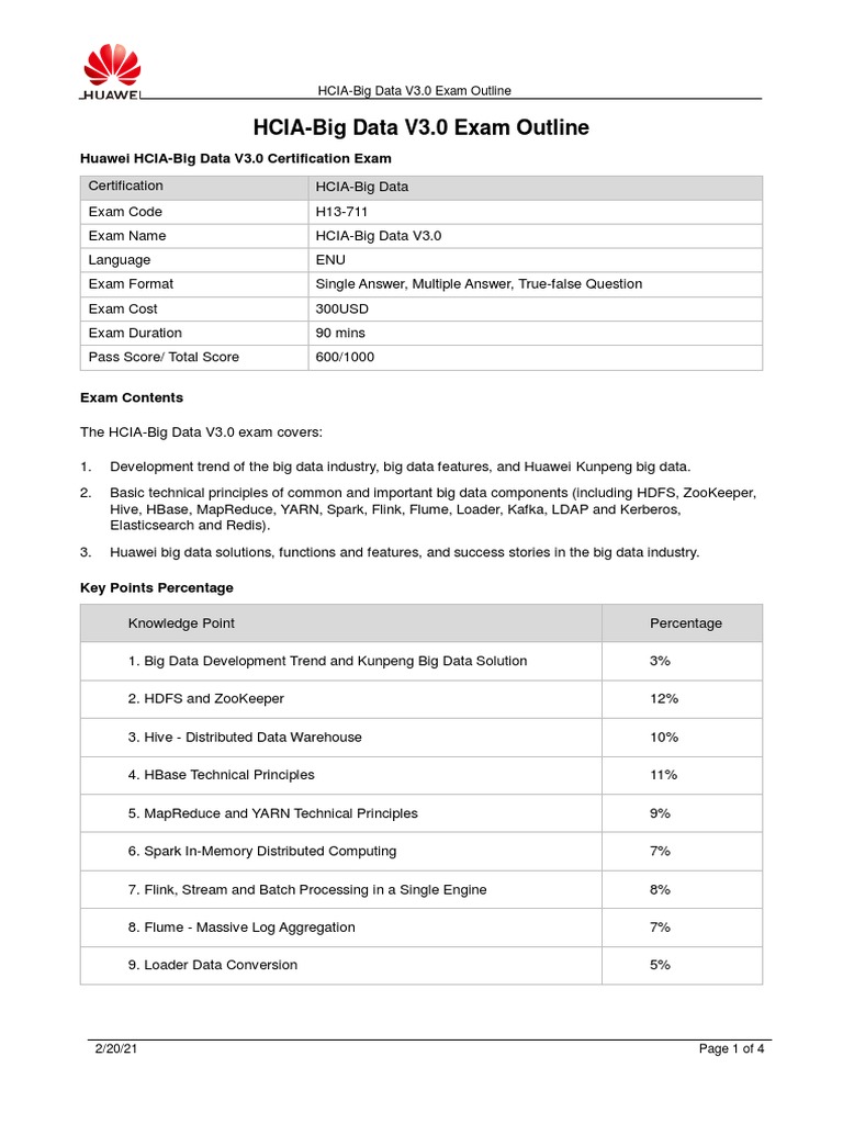 Huawei HCIA-Big Data V3.0 Certification Exam | PDF | Apache Spark ...