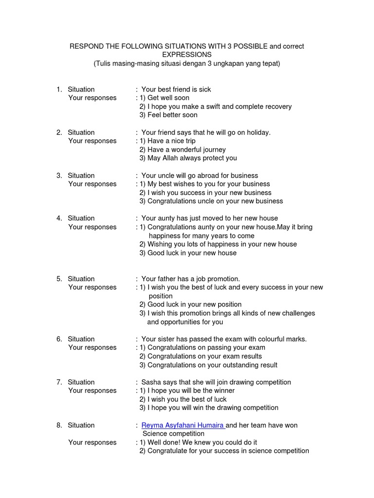 Appropriate Responses to Various Situations | PDF