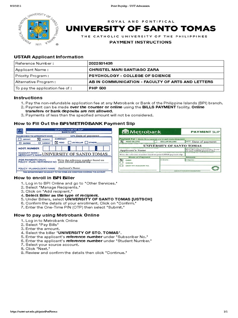 Print Payslip - UST Admission | PDF