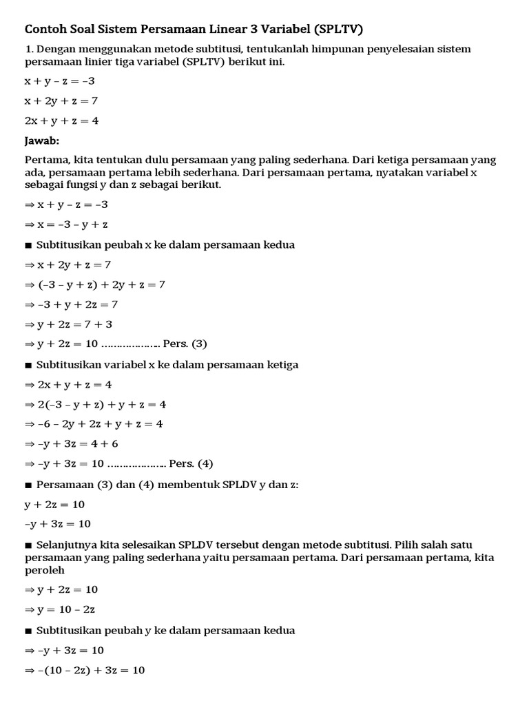 Contoh Soal Sistem Persamaan Linear 3 Variabel | PDF