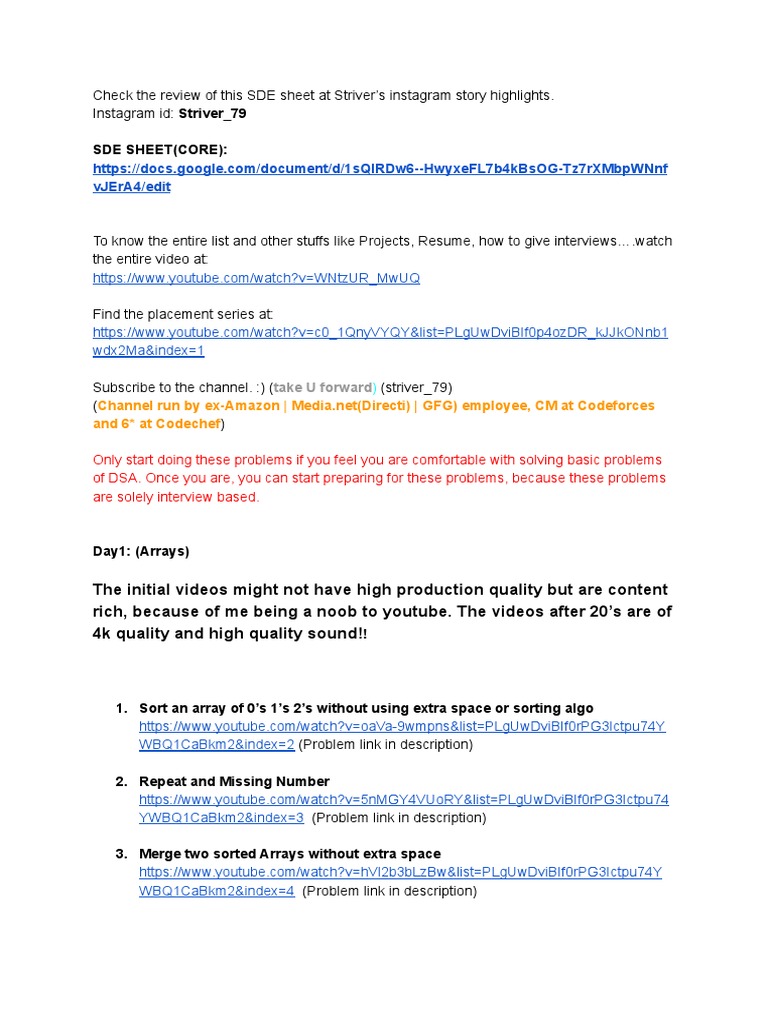 Sde Sheet (Core) :: Vjera4/Edit | PDF | Computer Programming ...