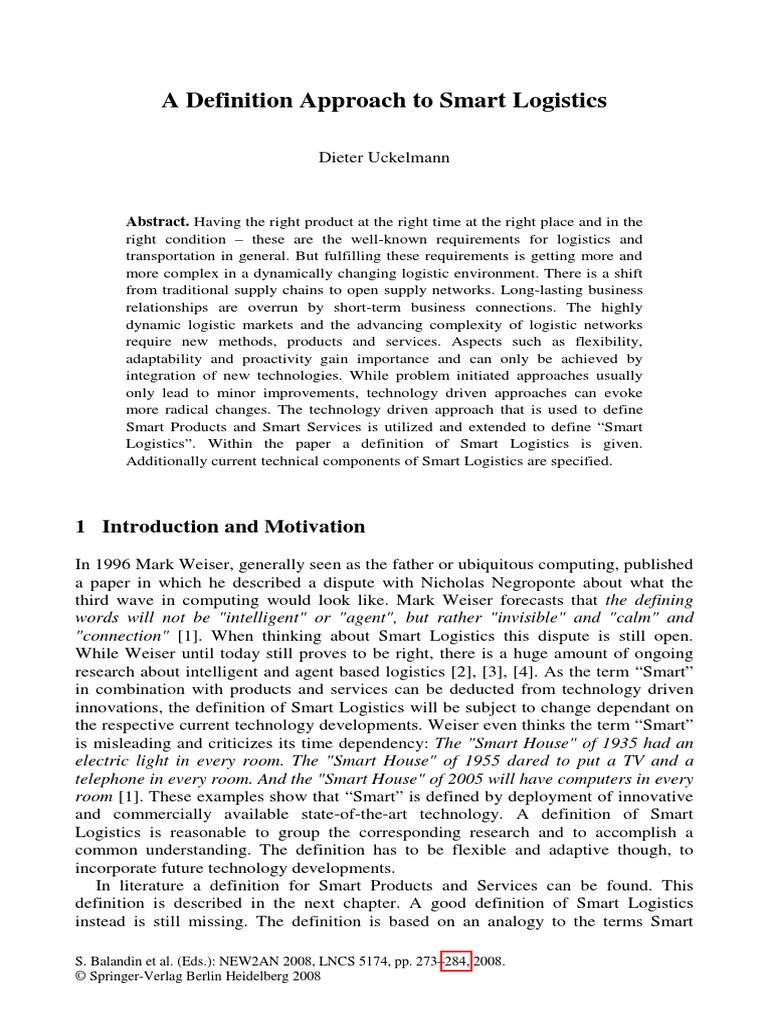 A Definition Approach To Smart Logistics: 1 Introduction and Motivation ...