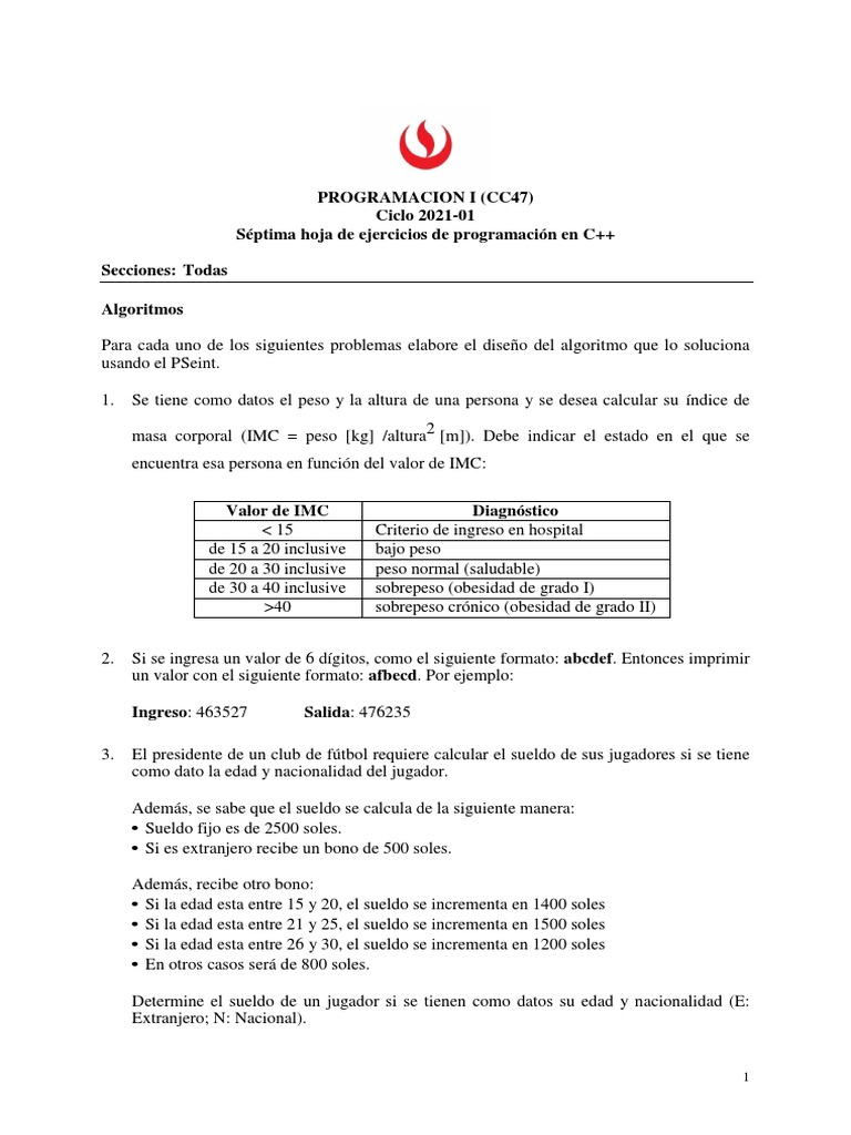 Hoja 07 de Ejercicios de Programación en C | Download grátis PDF | Índice de masa corporal ...
