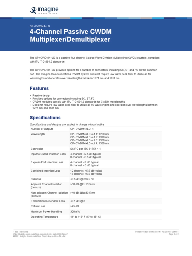 OPCWDM4LD - Selenio 6800 Frame - 4-Channel Passive CWDM ...
