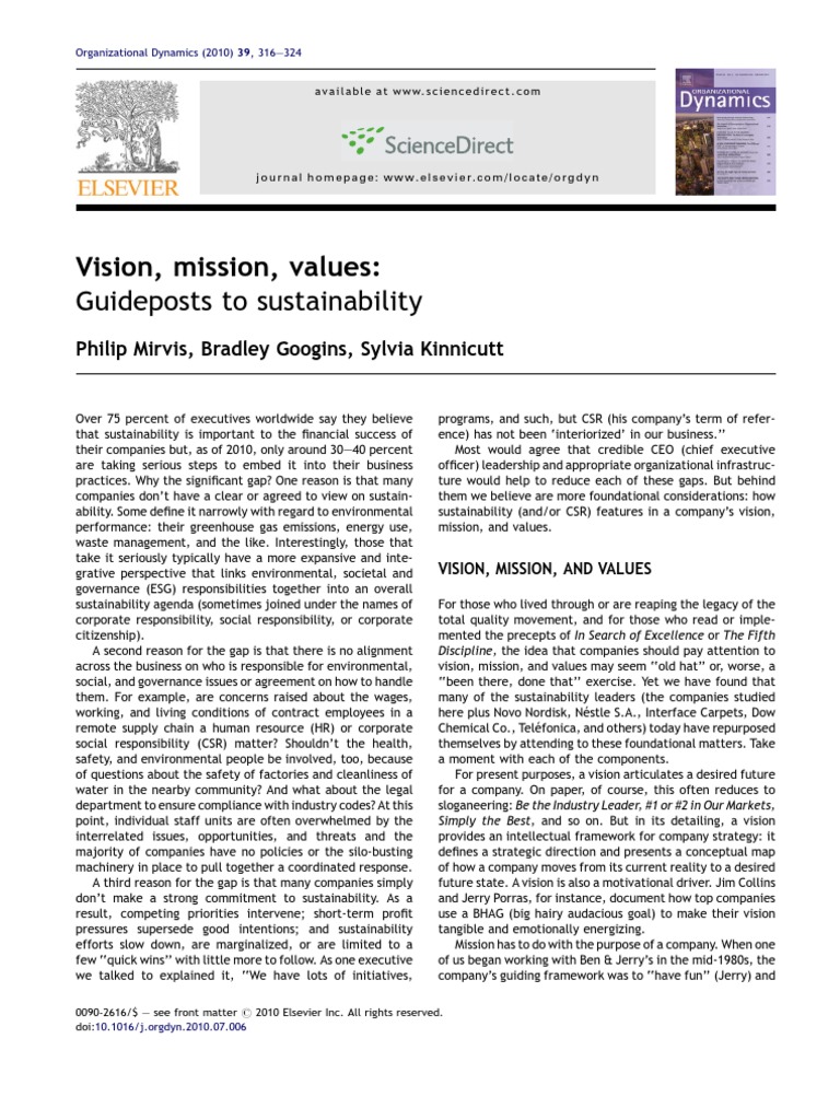 Vision, Mission, Values | PDF | Corporate Social Responsibility ...