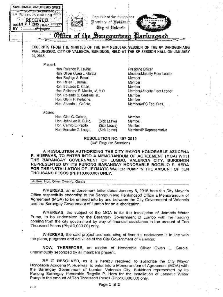 497-2015 Installation of Jetmatic Water Pump in Brgy. Lumbo | PDF ...