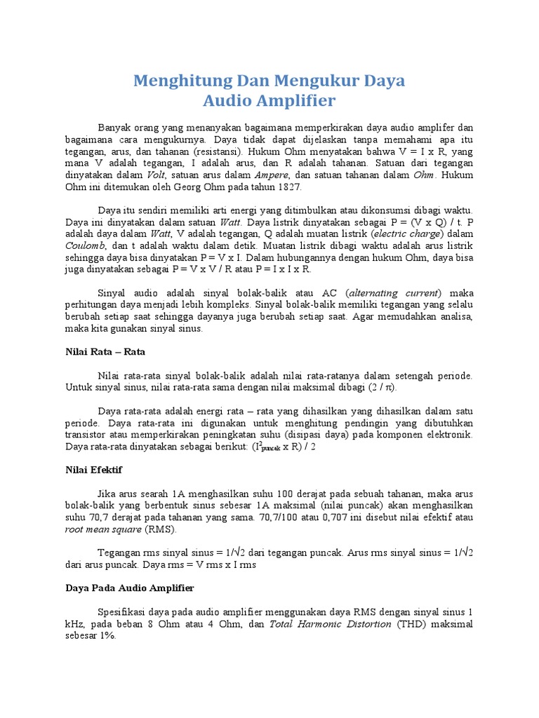 Menghitung Dan Mengukur Daya Audio Amplifier | PDF