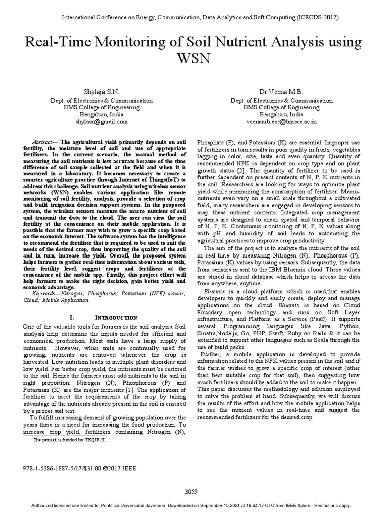 Real-Time Monitoring of Soil Nutrient Analysis Using WSN | PDF ...