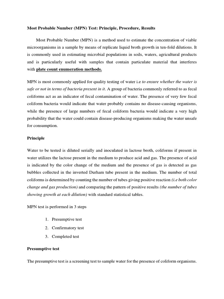 Most Probable Number (MPN) Test: Principle, Procedure, Results | PDF ...