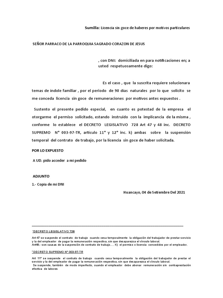 Solicitud Licencia Sin Goce de Haber | PDF